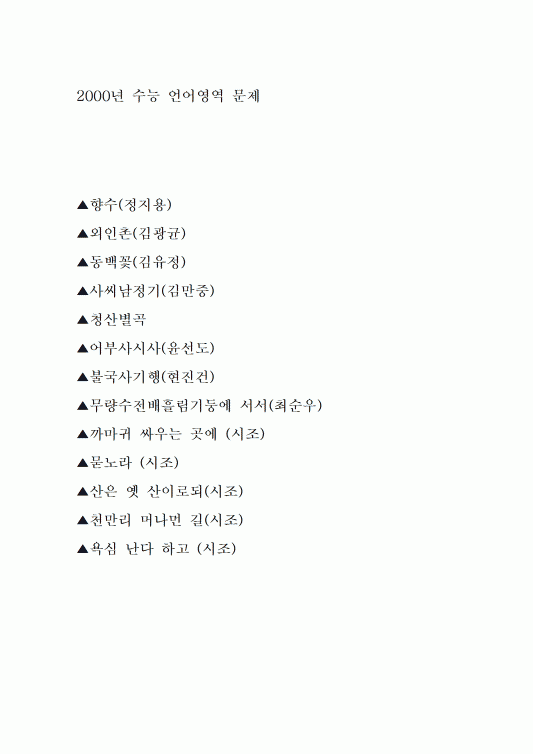 99수능 언어영역 문학지문 기출문제 분석입니다.