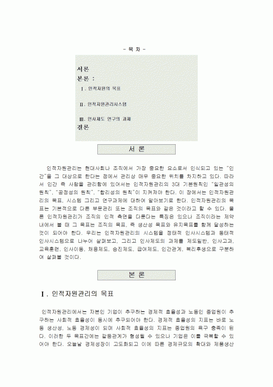 인적자원관리의 목표와 과제