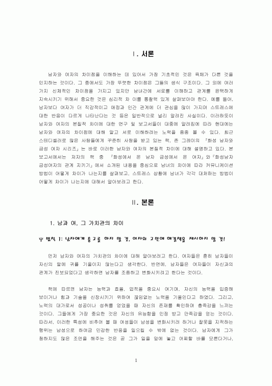 남녀 커뮤니케이션의 차이
