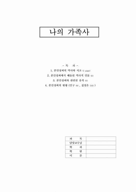 나의 가족사(성씨에 대한)