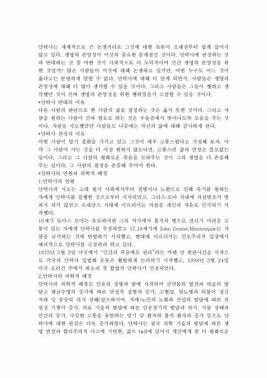 [인문과학] 안락사의 정의와 나의 견해