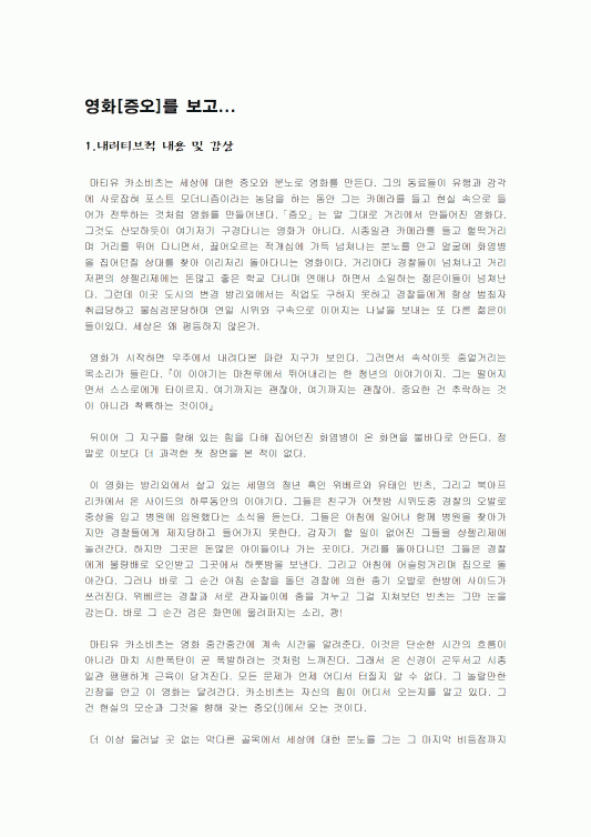 영화 증오 분석및 감상