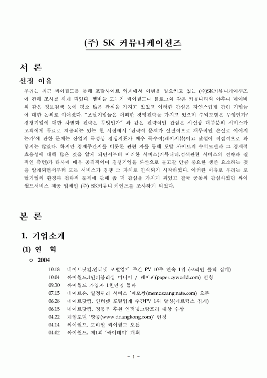 싸이월드의 마케팅 전략과 성공요인 분석