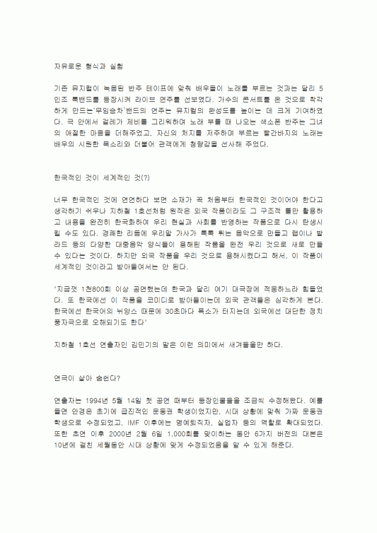 지하철 1호선을 중심으로 공연산업의 발전 제의