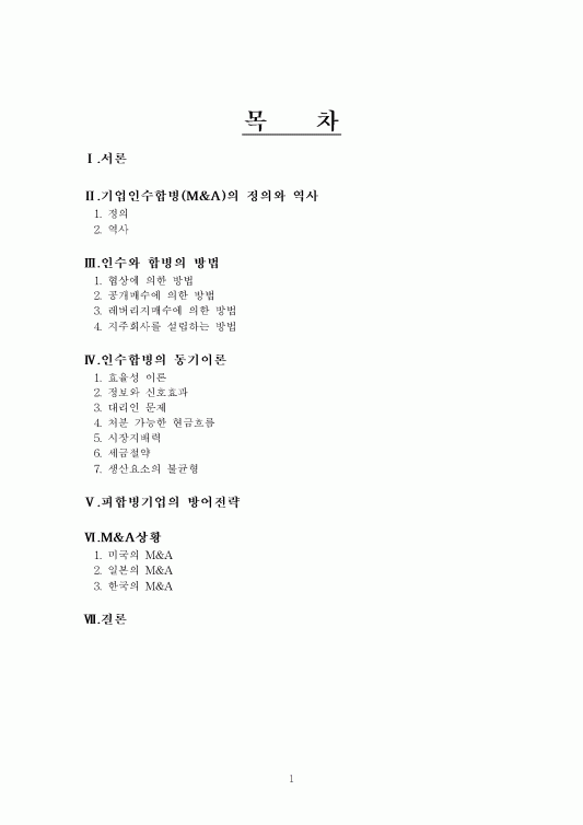인수합병(M&A) 레포트 자료