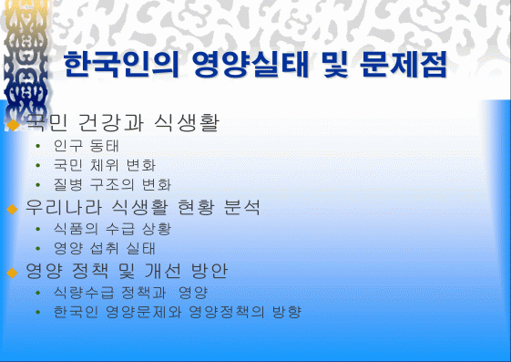 한국인의 영양실태 및 문제점