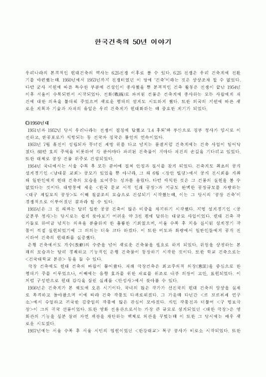 한국건축의 50년 이야기