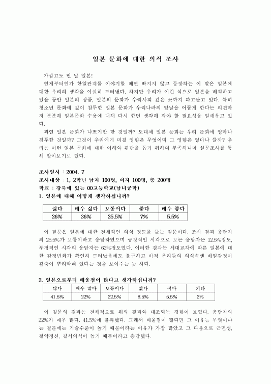 일본 문화에 대한 의식 조사