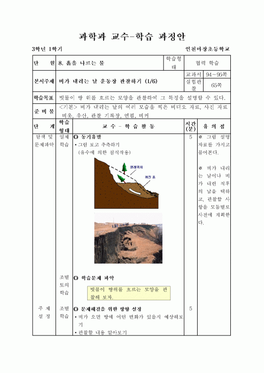 과학과 교수-학습 과정안(흙을 나르는 물)