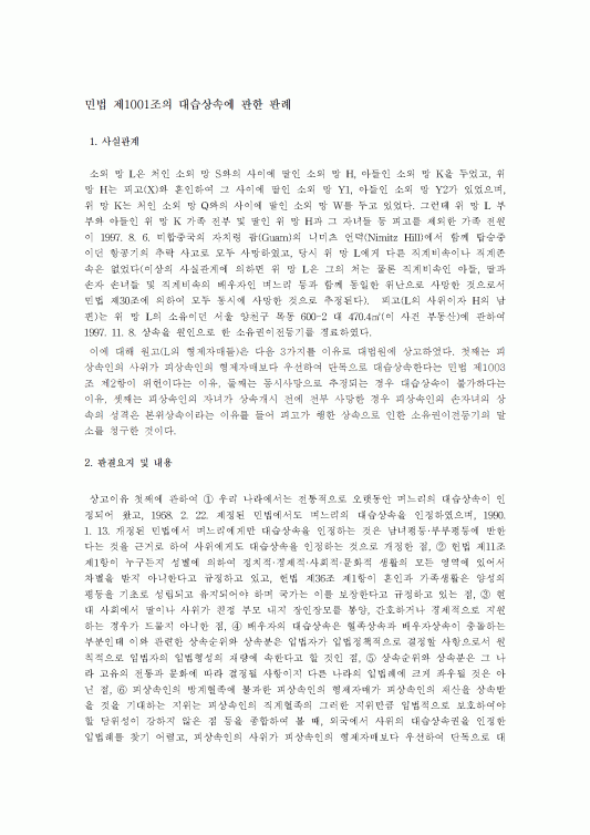 민법 제1001조의 대습상속에 관한 판례