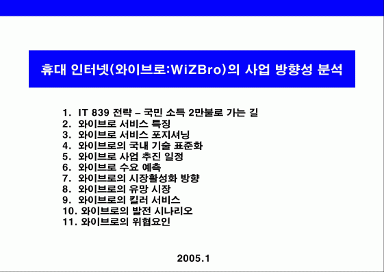 휴대 인터넷(와이브로:WiZBro)의 사업 방향성 분석