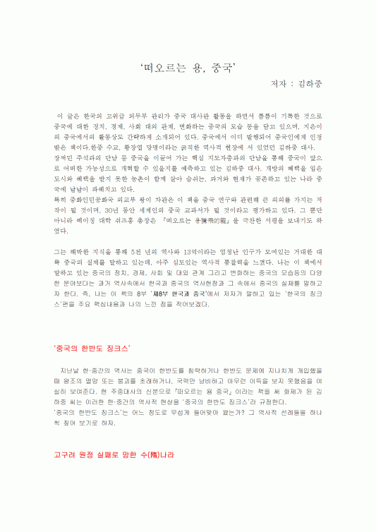 독후감 - 떠오르는 용, 중국