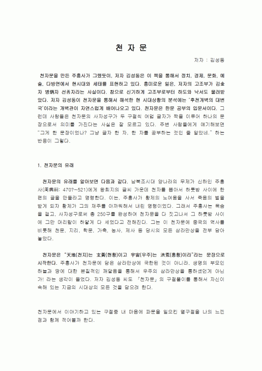 독후감 - 천자문 (김성동)