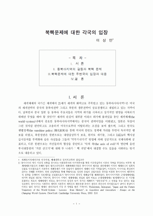 북핵문제에 대한 각국의 입장