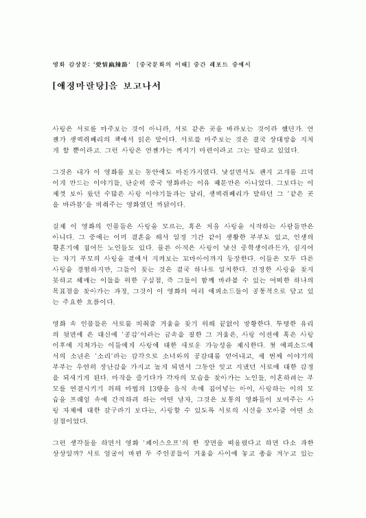 [중국문화의 이해] 애정마랄탕을 보고나서 감상문 4편모음