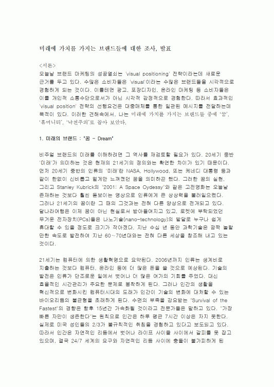 미래에 가치를 가지는 브랜드들에 대한 조사, 발표