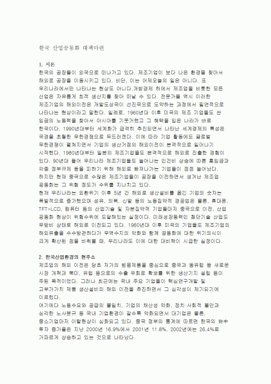 산업공동화 대책방안 분석 및 방안모색
