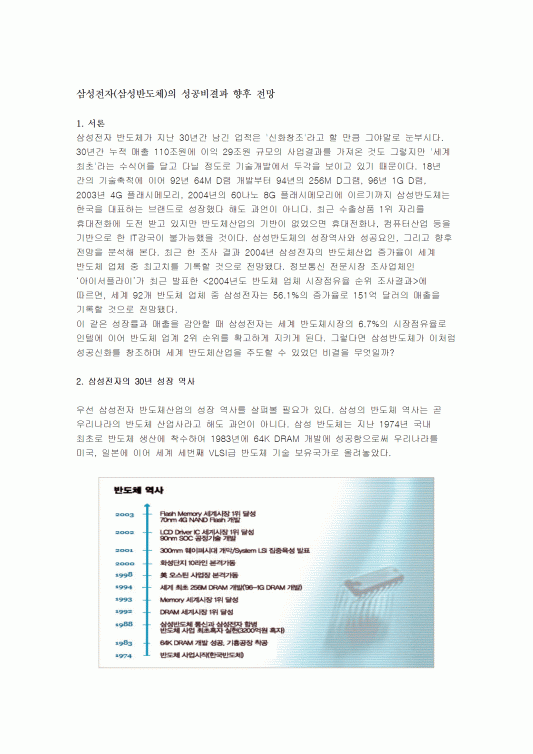 삼성전자(삼성반도체)의 성공비결과 향후 전망