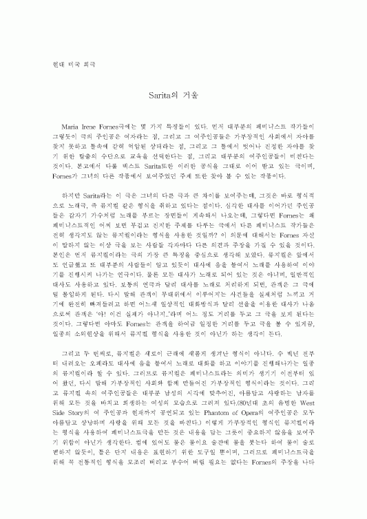 [현대 미국 희극] Sarita의 거울 - 작품분석 감상문