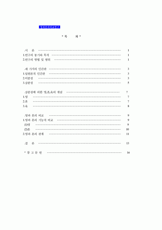 영과 혼의 비교연구
