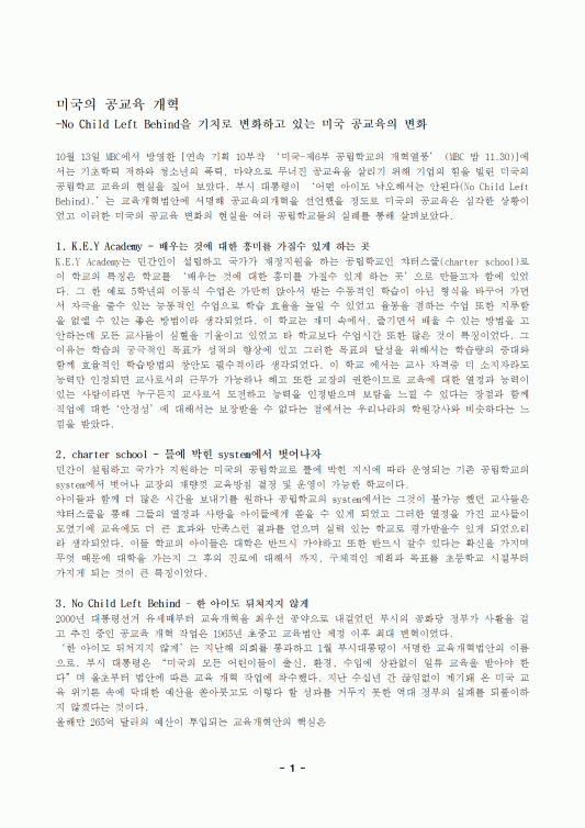 미국의 공교육 개혁의 실태와 문제점, 해결방안