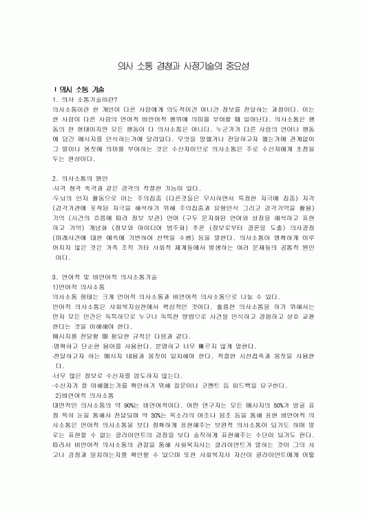 [사회과학] 의사 소통 경청과 사정기술의 중요성