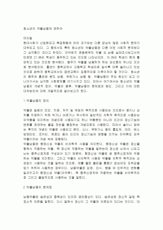청소년의 약물남용의 문제점과 해결방안
