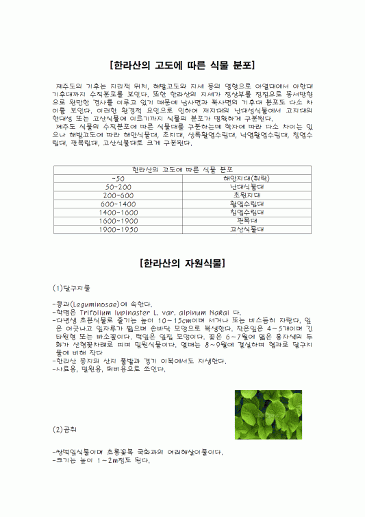 한라산의 고도에 따른 식물 분포