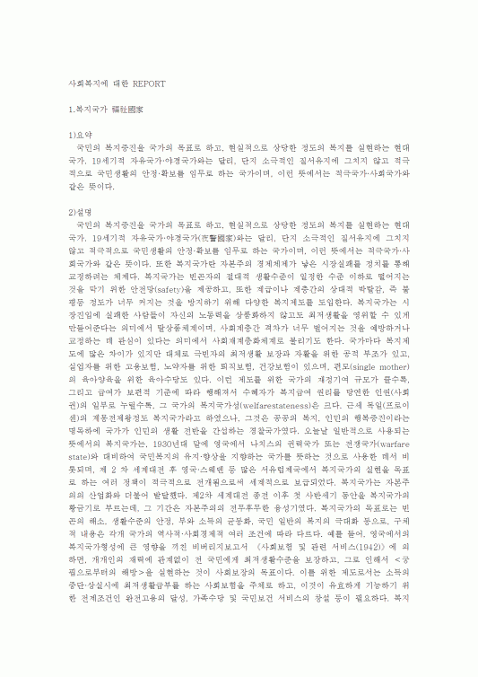 사회복지에 관해서(복지국가, 노인복지, 아동복지)