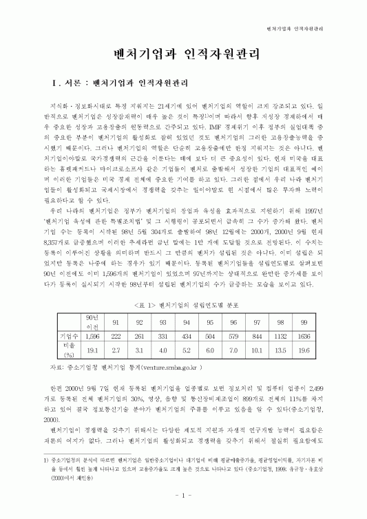 벤처기업과 인적자원관리