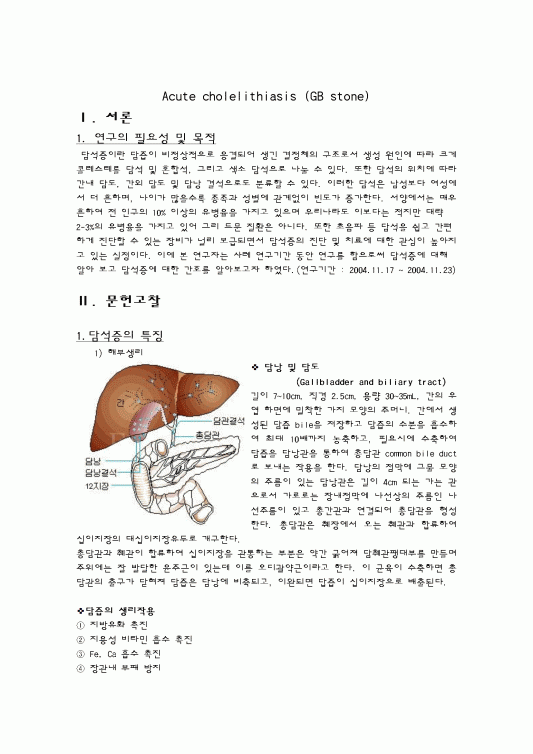 담석증(GB stone) 환자의 Case study