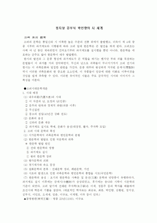 정지상 김부식 박인량의 시 세계