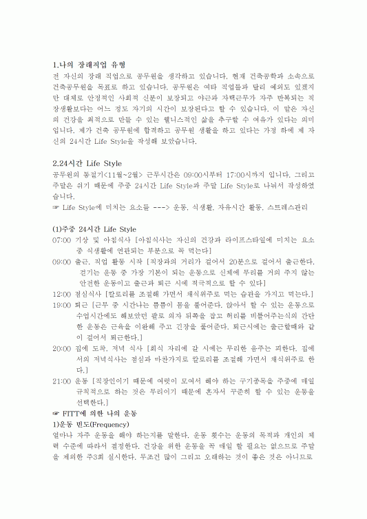 자신의장래 직업에 따른 라이프스타일