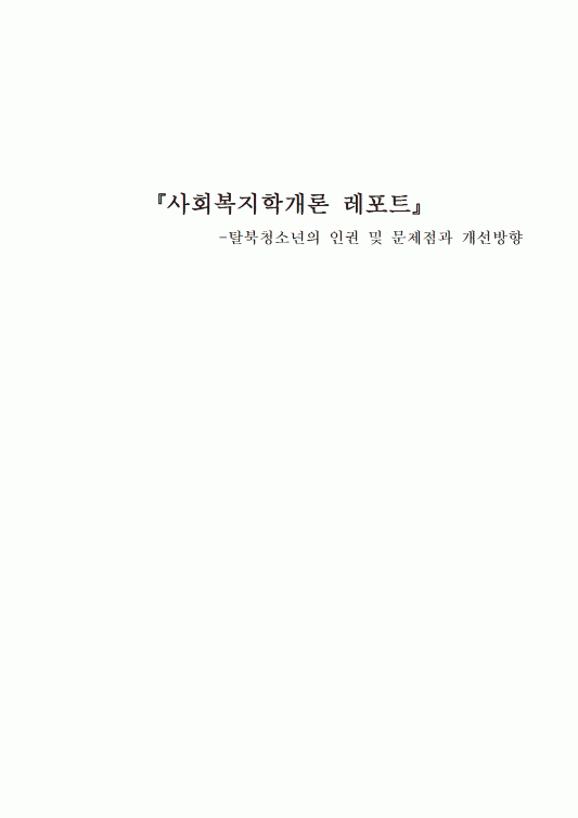 [사회과학] 탈북청소년의 인권 및 문제점과 개선방향
