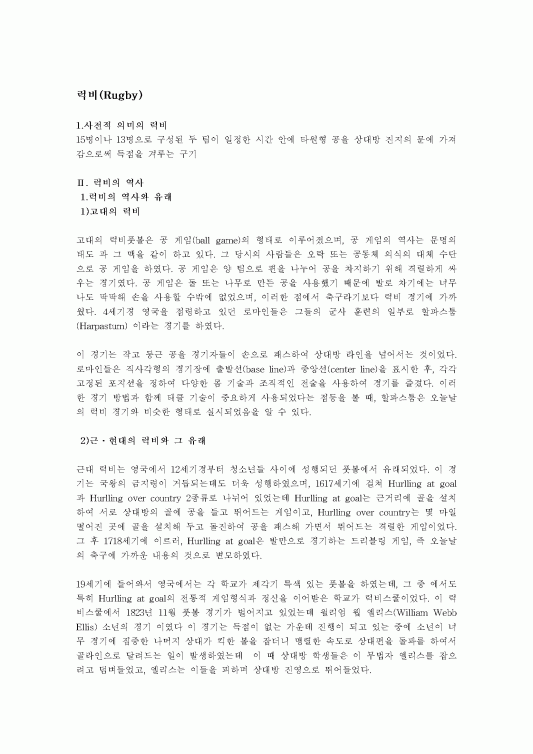 럭비(Rugby)에 대하여