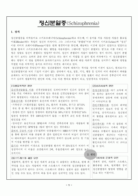 정신분열증(Schizophrenia)에 대하여