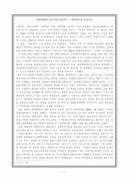 유럽사회와 한국사회 비교하기 : 병역제도를 중심으로