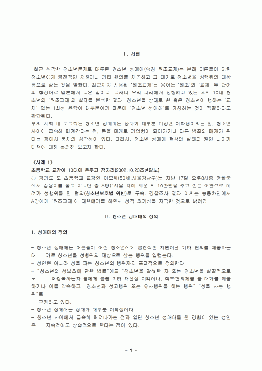 청소년 성매매의 정의 및 원인과 예방 및 사후대책