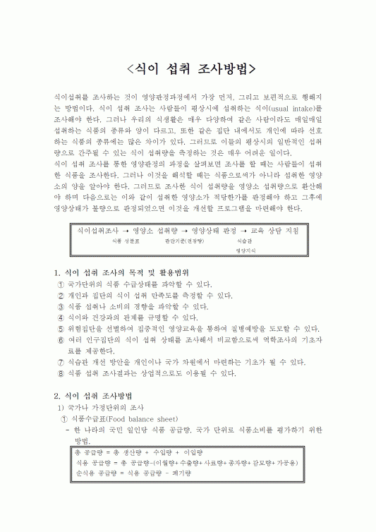 식이섭취 조사방법(영양상태 판정)