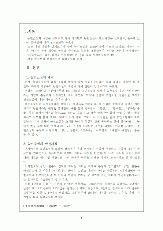 농민소설론 레포트 자료