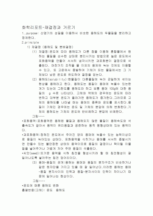 재결정과 거르기 용해도 분리 아세트아닐리드 벤조산