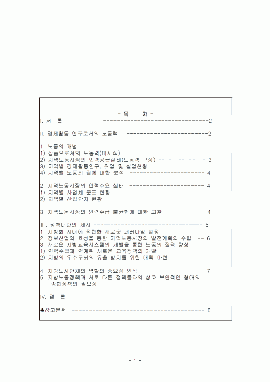 우리나라 지역노동시장 현황과 정책과제