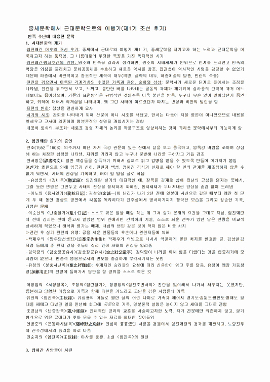 중세문학에서 근대문학으로의 이행기(제1기 조선 후기)