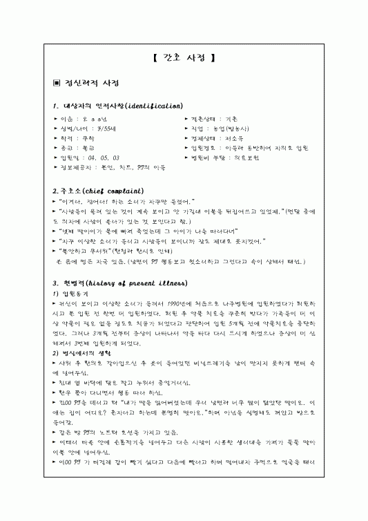 정신간호학 case study - Schizophrenia(정신분열병)