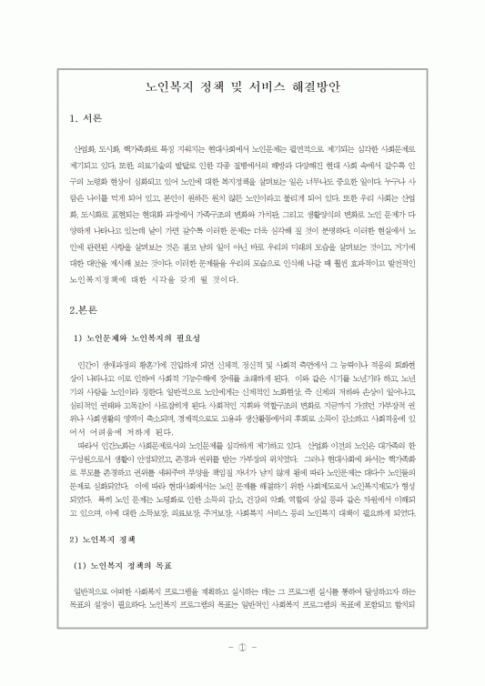 노인 복지 문제 및 서비스 해결방안 모색