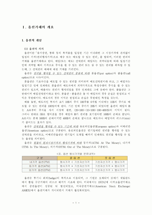 옵션의 거래 레포트 자료