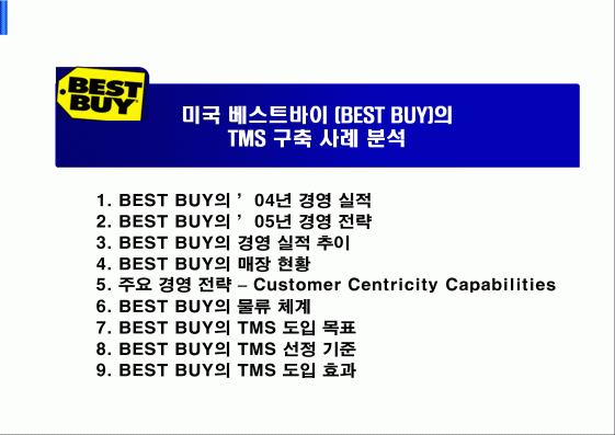Best Buy의 경영 분석 및 운소관리시스템(TMS) 도입 사례