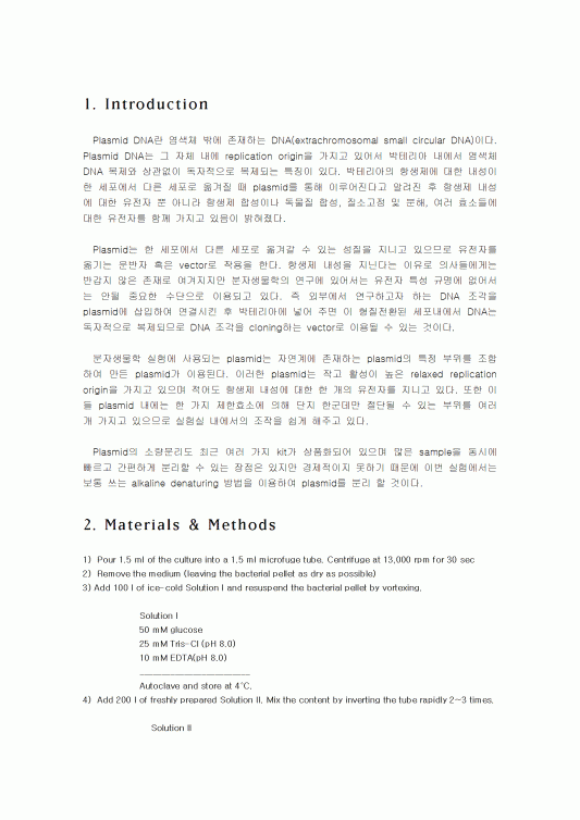 alkaline denaturing 방법을 이용한 plasmid 분리