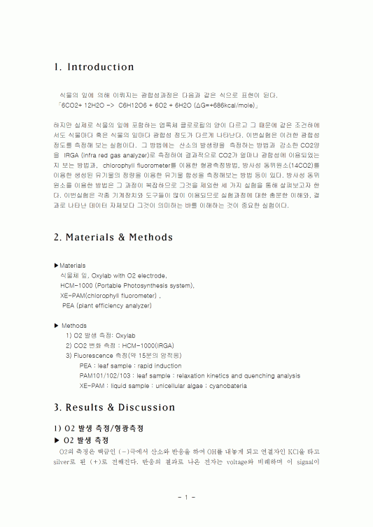 <실험>광합성 측정 실험-결과 레포트