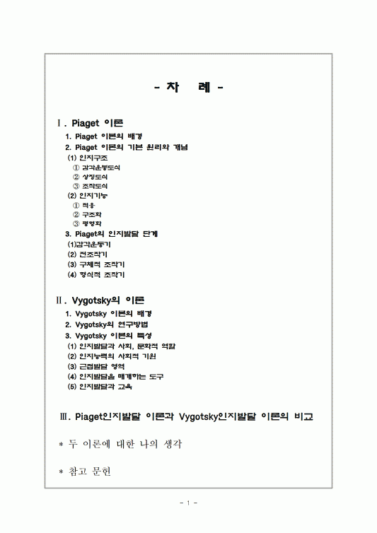 Piaget인지발달 이론과 Vygotsky인지발달 이론의 비교